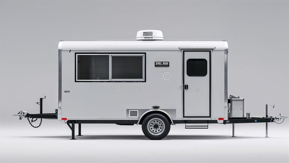 Side Profile of a Mobile Field Kitchen Trailer with Closed Service ...