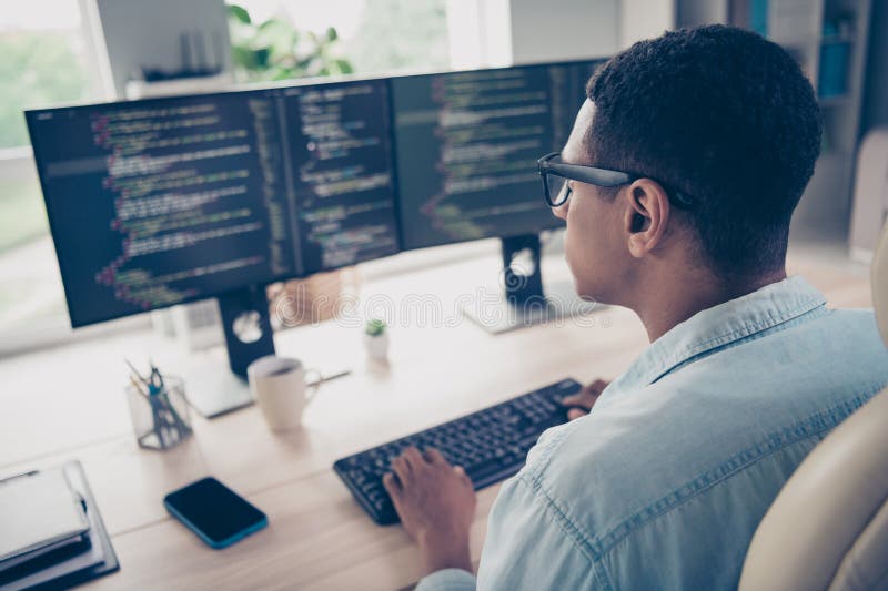 Side Profile Photo of Serious Man Hardware Expert Sitting Chair ...