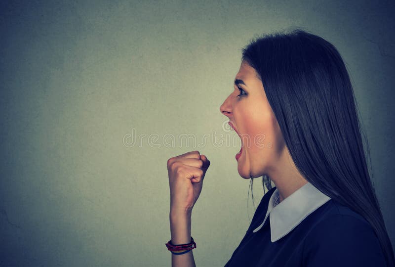 Side Profile Portrait Angry Young Woman Screaming Stock Image - Image ...