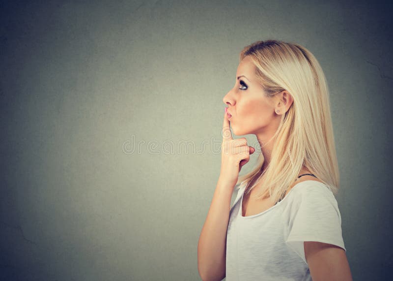 Side Profile Portrait of a Thinking Looking Up Woman Stock Photo ...