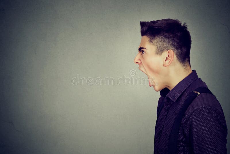 Side Profile Portrait of Young Angry Man Screaming Stock Photo - Image ...