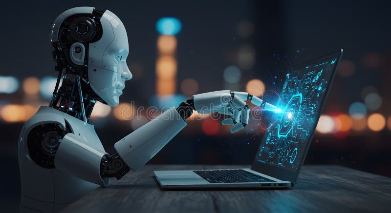 Side Profile of Robot with Digital Overlay Stock Illustration ...