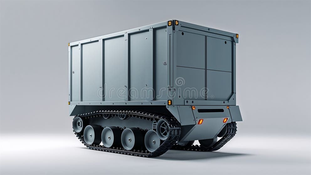 Side Profile of a Robotic Cargo Pod with Tracked Base and Boxy Upper ...