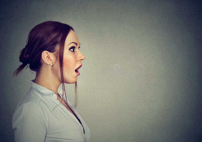 Side Profile Portrait Angry Young Woman Screaming Stock Image - Image ...