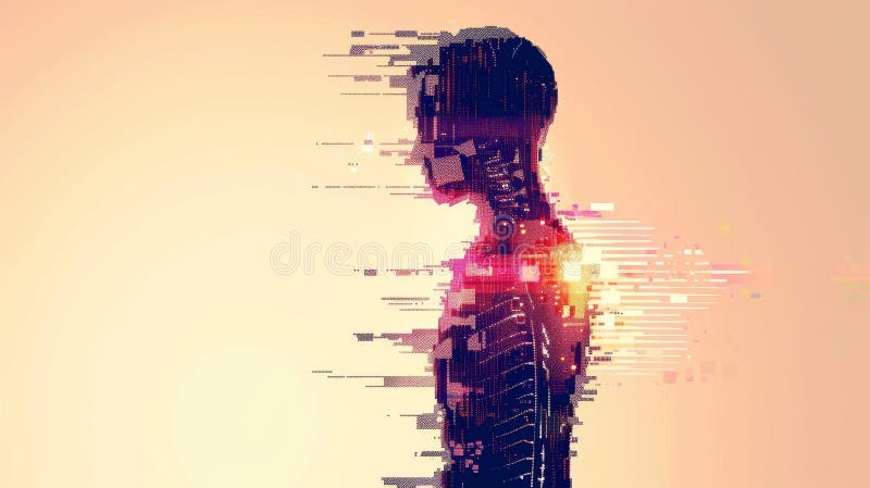 Side Profile Silhouette with Digital Pixel Effects Stock Photo - Image ...