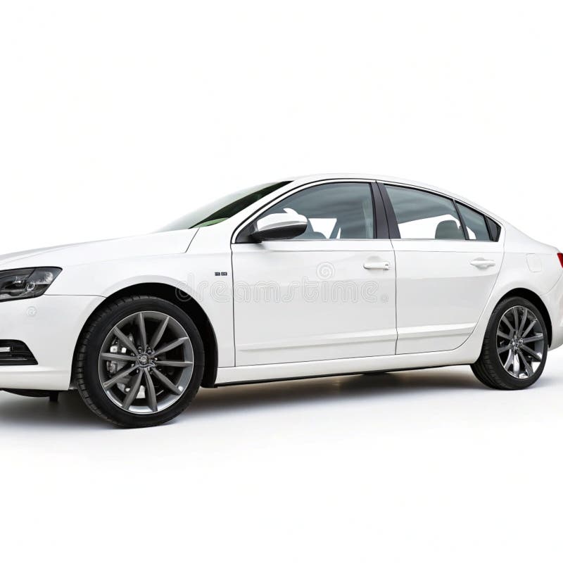 Side Profile of a Sleek White Sedan Car Isolated on White Background ...