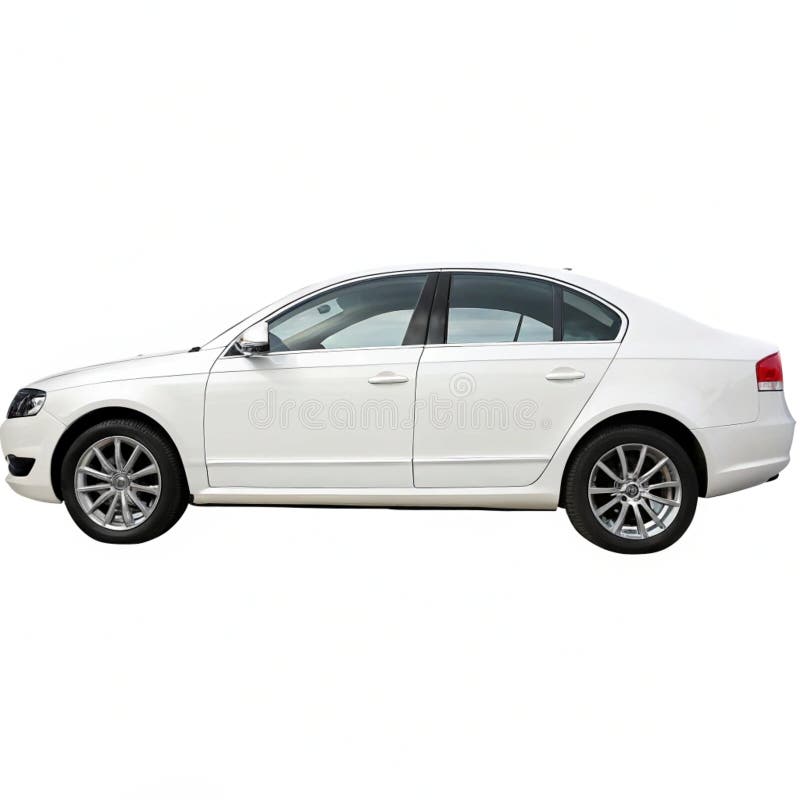 Side Profile of a Sleek White Sedan Car Isolated on White Background ...