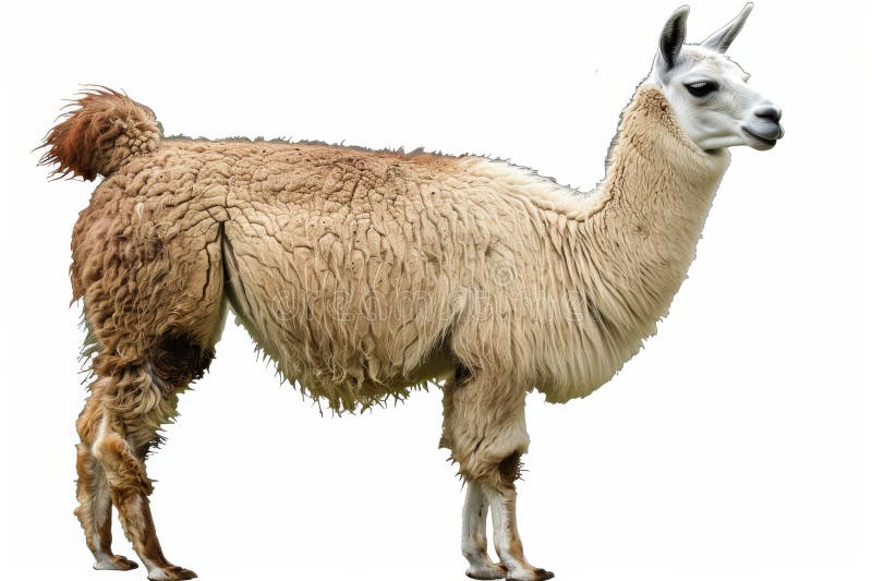 A Side Profile of a Standing Llama with a Thick Woolly Coat, Isolated ...
