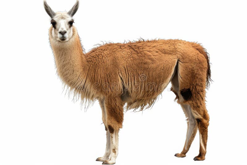 A Side Profile of a Standing Llama with a Thick Woolly Coat, Isolated ...