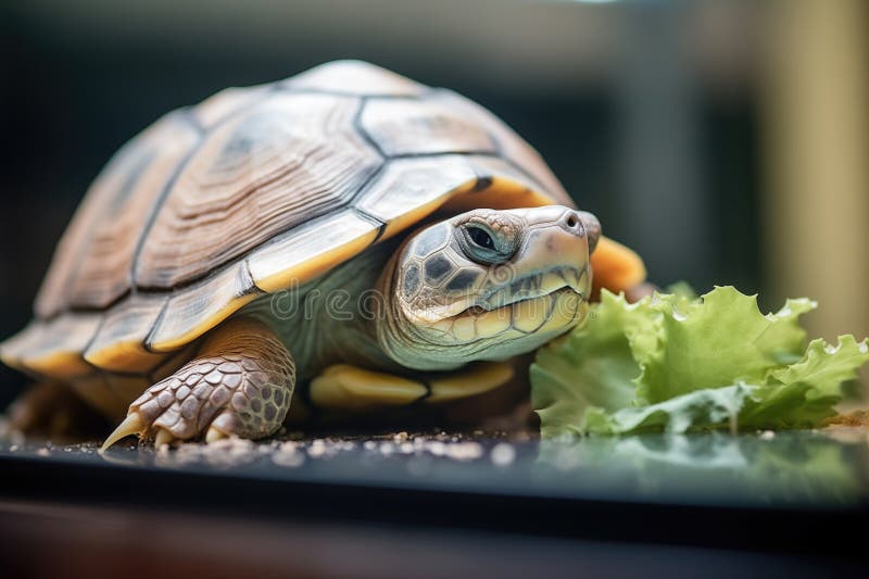 Side Profile of a Turtle Eating a Leaf in a Terrarium Stock Image ...