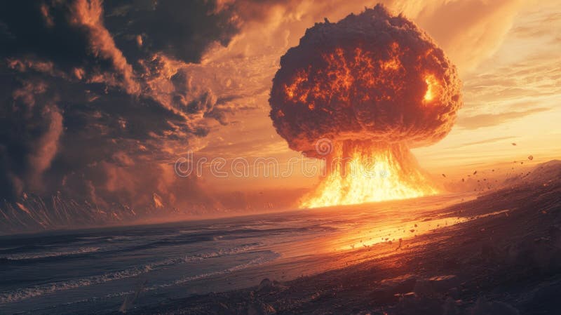 Side Profile View of a Nuclear Explosion As it Unfolds Dramatically ...