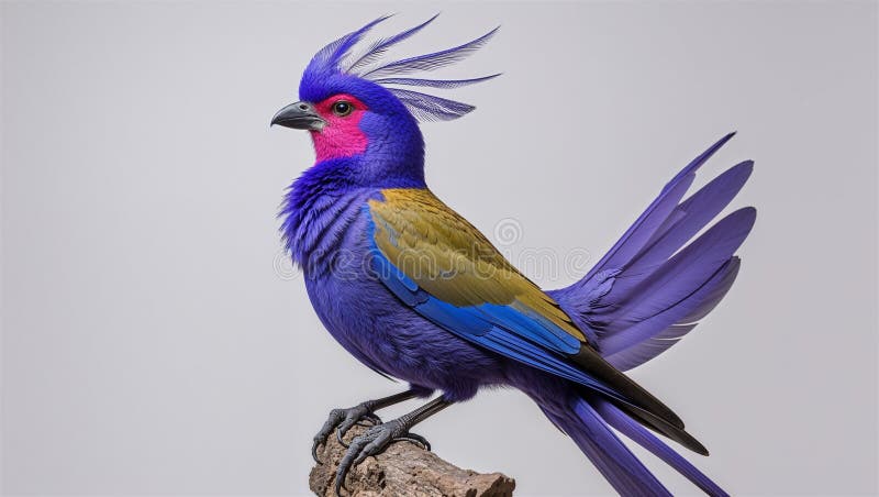Side Profile of Violet Turaco Perched with Crest Raised and Wing ...