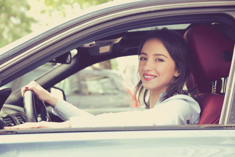Side Profile Young Happy Woman Driving a Modern Car Stock Photo - Image ...