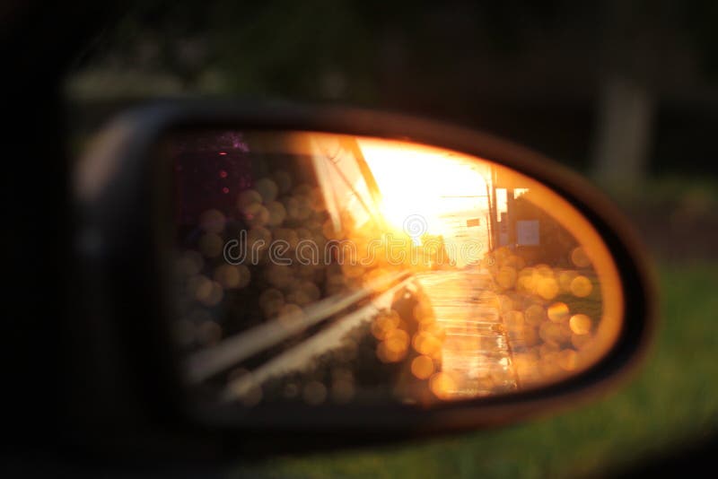 Side Rear-view Mirror in the Evening in the City during Sunset Stock ...