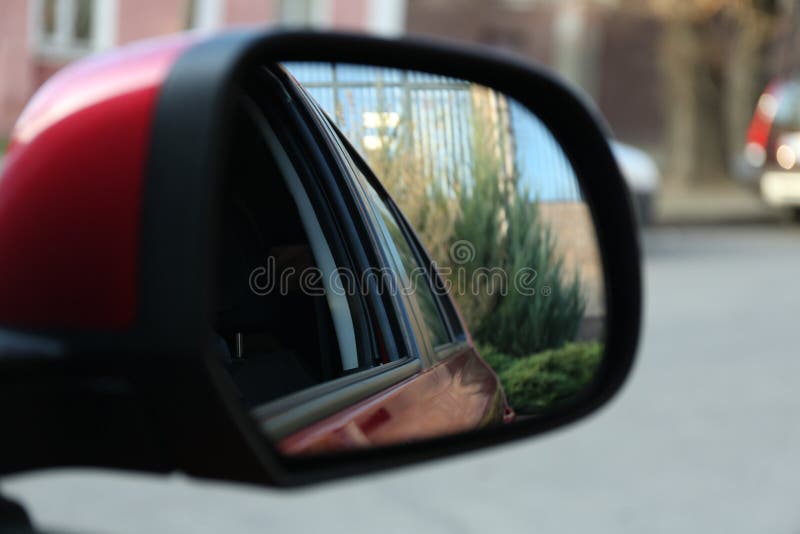 Side Rear View Mirror of Modern Car Outdoors, Closeup Stock Image ...