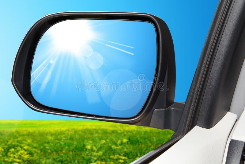 Side Rear-view Mirror on a Modern Car Stock Image - Image of building ...
