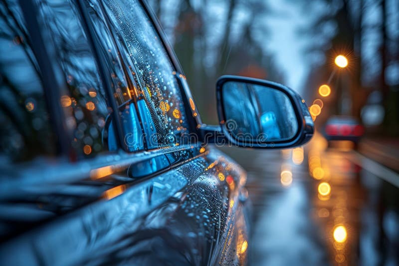 Side Rear View Mirror Perspective on a Modern Car in Contemporary ...