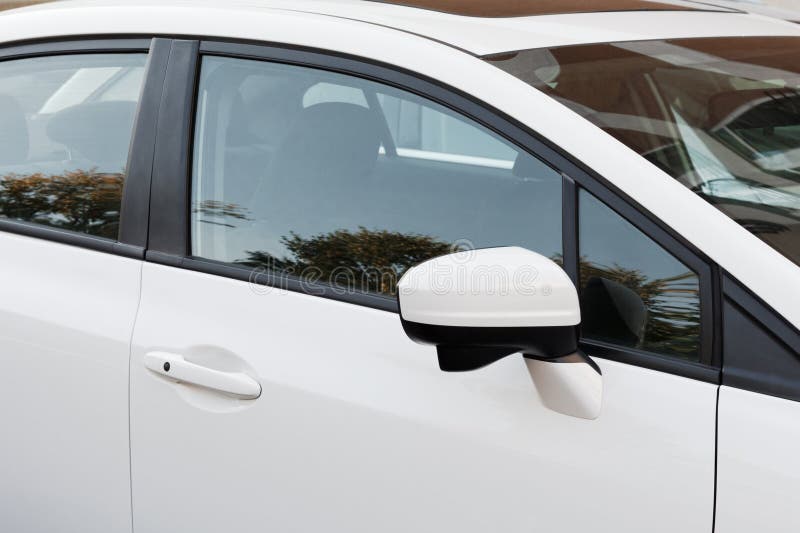 Side Rear-view Mirror on a White Car Stock Image - Image of glass ...