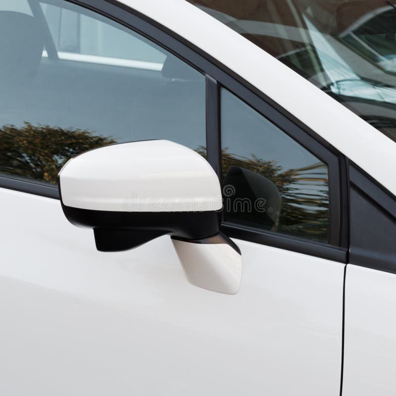 Side Rear-view Mirror on a White Modern Car. Square Crop Stock Photo ...