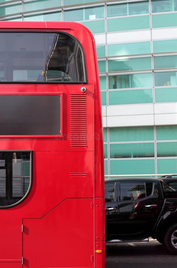 Side of Red London Double Decker Bus and Black Car Stock Image - Image ...