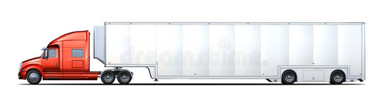 Side Rendering of Red and White Semi-truck Stock Illustration ...