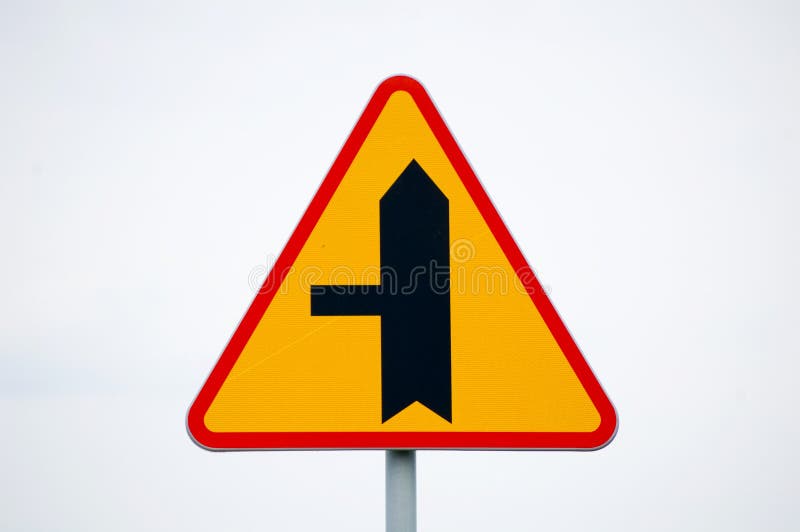 Side Road Warning Sign Against Blue Sky. Stock Image - Image of ...