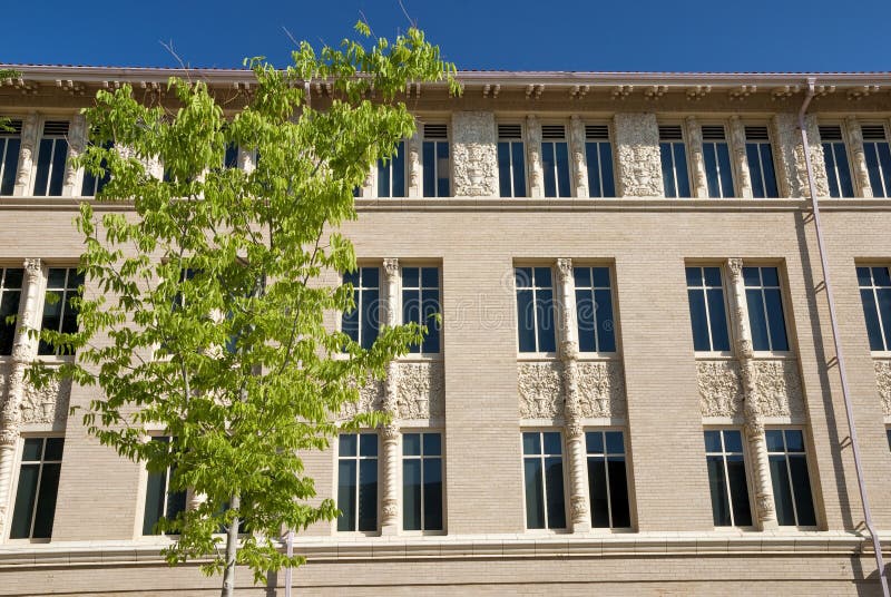 Side of a School Building with Windows Stock Image - Image of tree ...