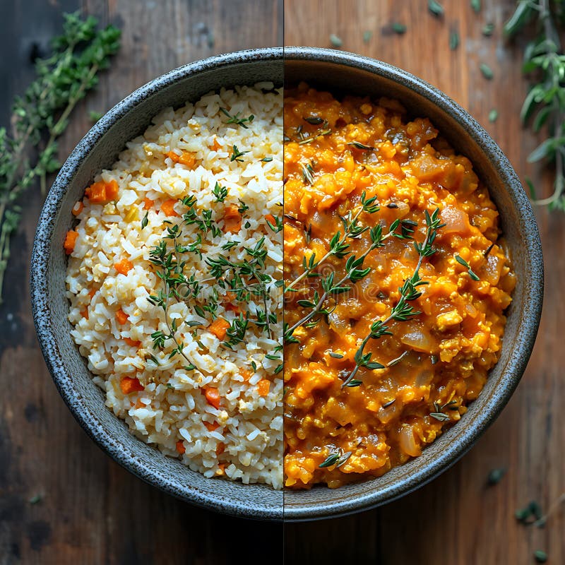A Side by Side Shot of Two Versions of Dish, Featuring Bowl of Fluffy ...
