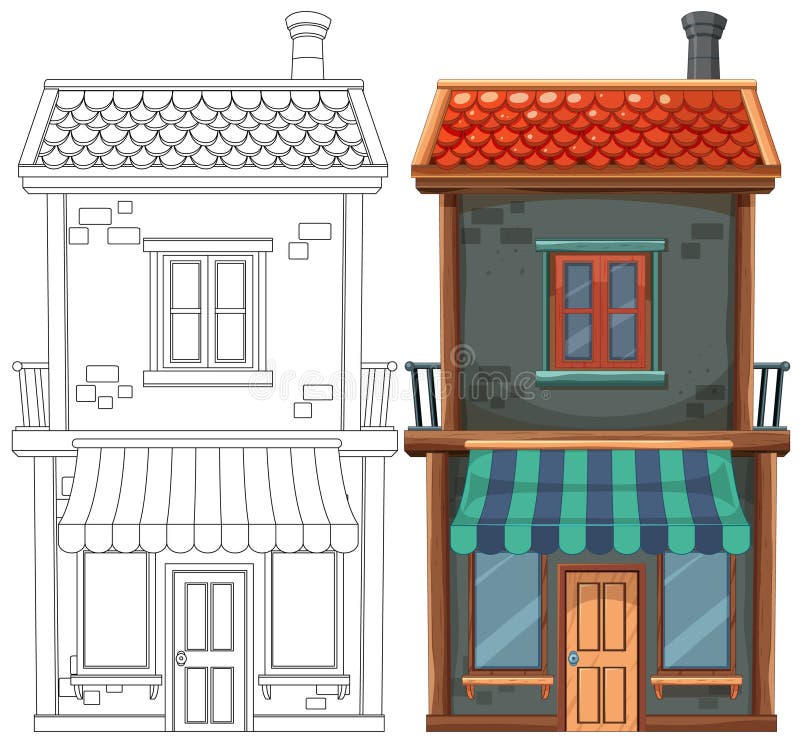 Side-by-side Colored and Outline House Stock Vector - Illustration of ...