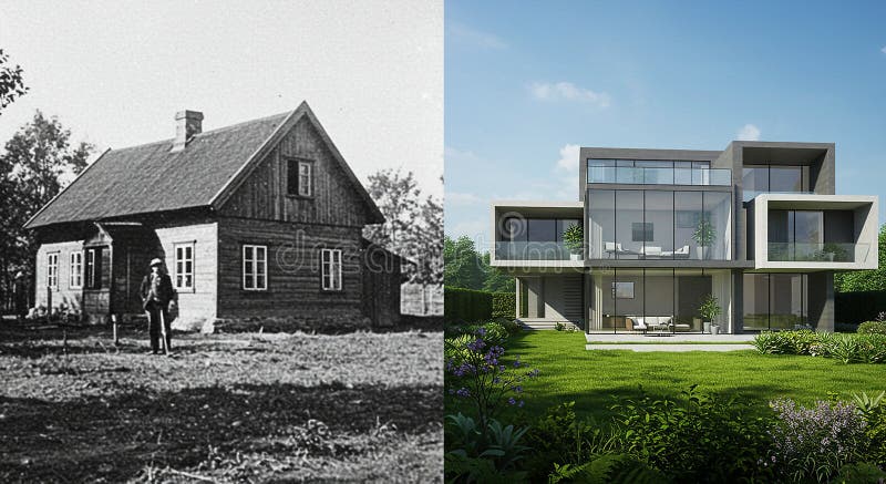 A Side-by-side Comparison of Architectural Styles. on the Left, a Black ...