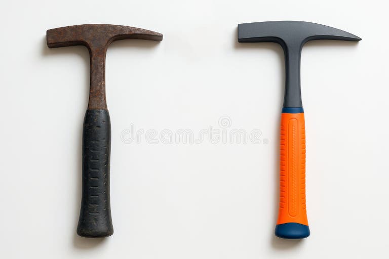 Side-by-side Comparison of an Old, Rusty Pick Hammer and a New Stock ...