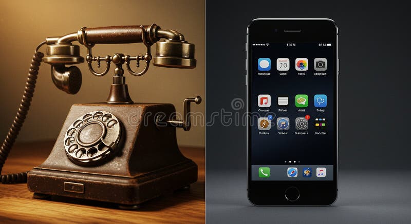 A Side-by-side Comparison of a Vintage Rotary Dial Telephone and a ...