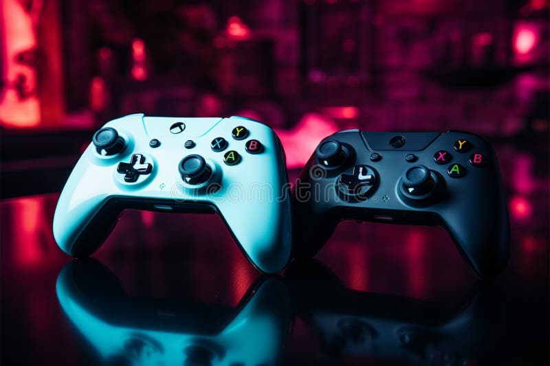 Side by Side, Two Game Controllers Await Players Eager Hands Stock Illustration - Illustration ...