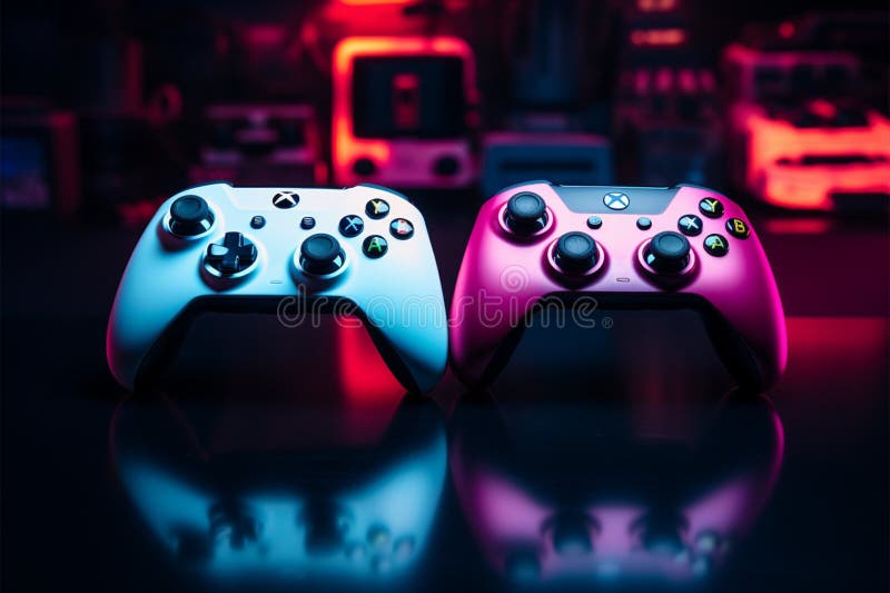 Side by Side, Two Game Controllers Await Players Eager Hands Stock ...