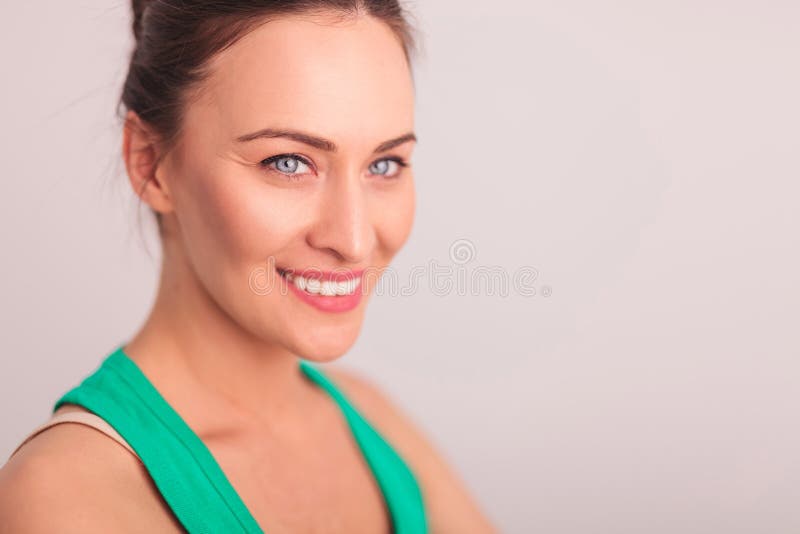 Side of a Smiling Woman S Face Looking Away Stock Photo - Image of ...