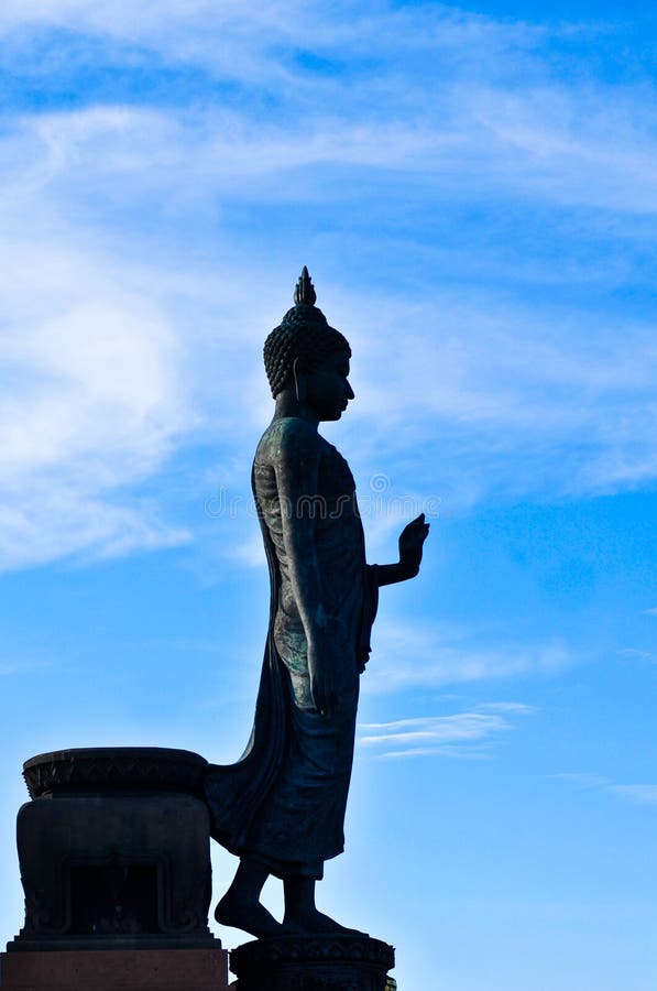Side of the Standing Buddha Image on Beautiful Blue Sky. Stock Image ...