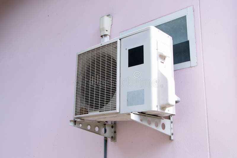 Side of Structure Old White Big Air Conditioner Compressor Source Heat ...