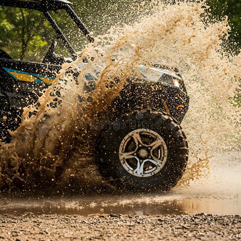 Side by Side UTV Splashes through Mud and Water Creating a Dynamic ...