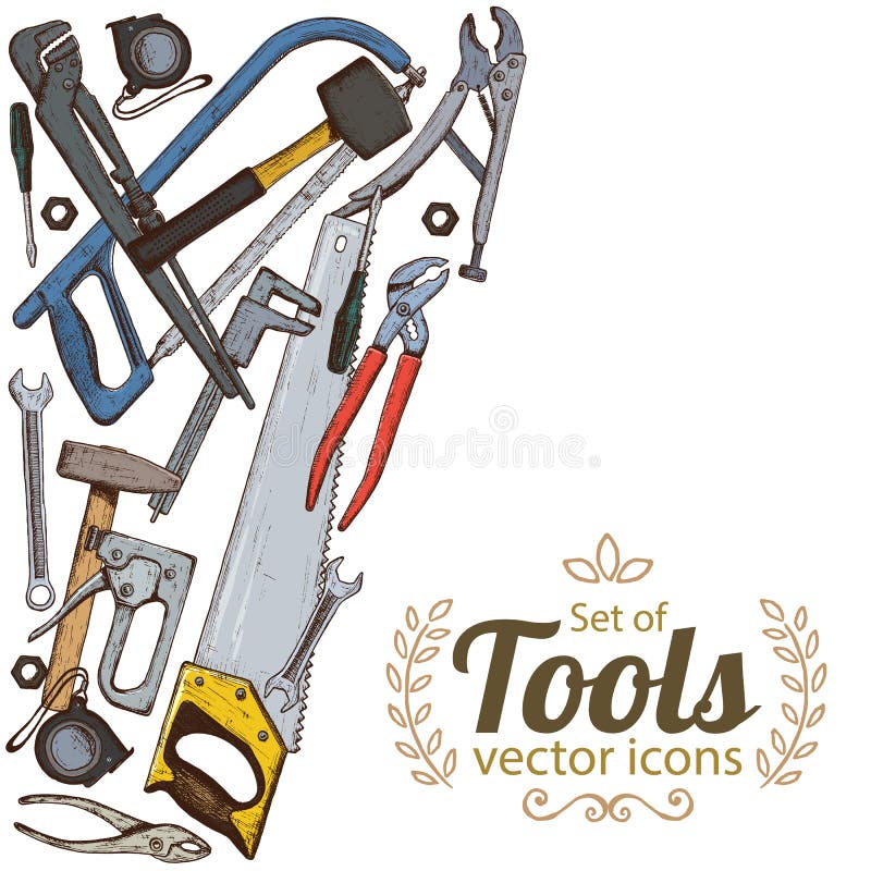 Side Vertical Border with Repair Tools Icons Stock Vector ...