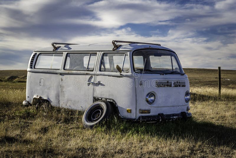 Side View of an Abandoned Van on the Prairies in Saskatchewan Stock ...