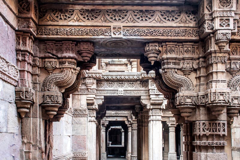 Side View of Adalaj Stepwell Stock Image - Image of architectural ...