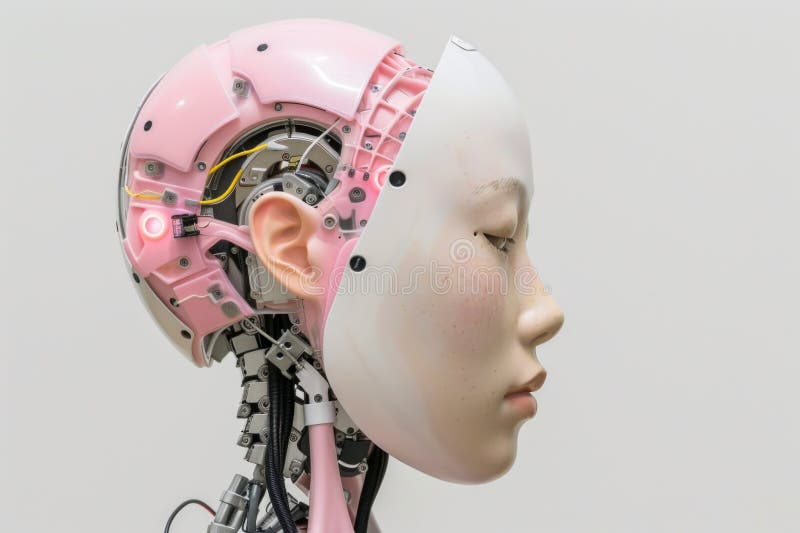 Side View of Advanced AI Humanoid Robot with Exposed Mechanical ...