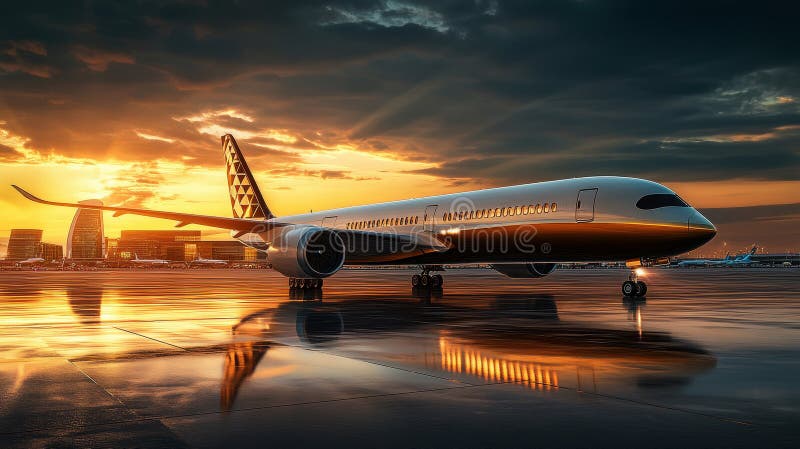 Side View of Aircraft at the Terminal at Sunset. Stock Photo - Image of ...