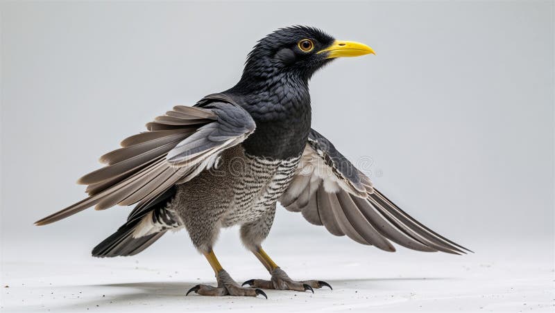 Side View of Alpine Chough with Folded Wings and Short Yellow Beak ...