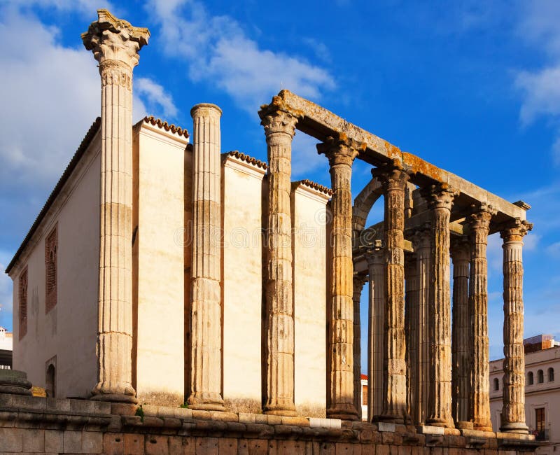 Side View of Ancient Roman Temple in Merida Stock Photo - Image of ...