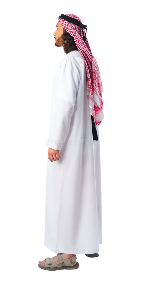 Side View of an Arab Man Standing on White Isolated Background Stock ...