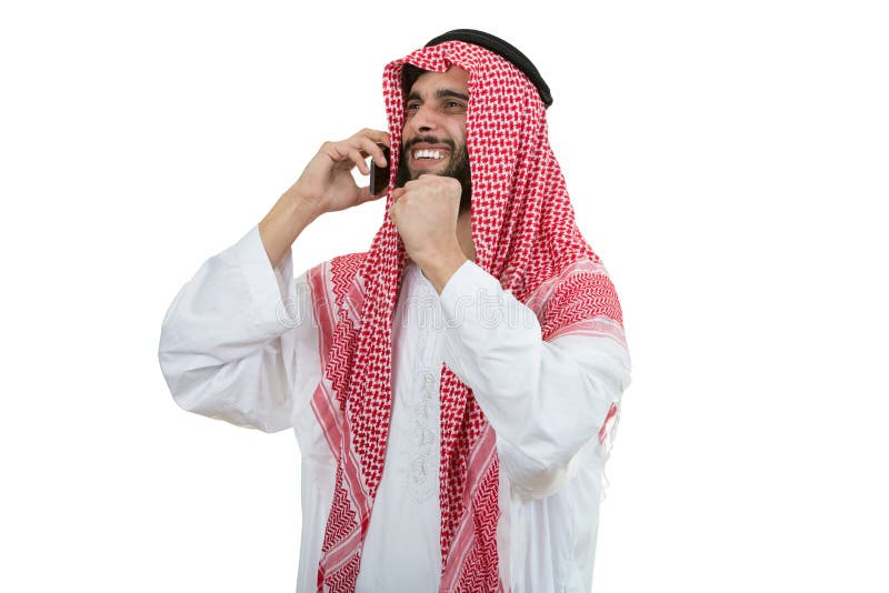 Arab Saudi Emirates Man Thinking Isolated on a White Background Stock ...