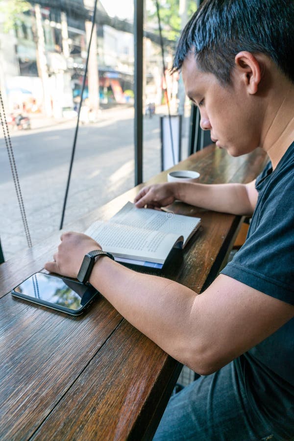 Side View of Asian Man Read a Book Stock Photo - Image of read, book ...