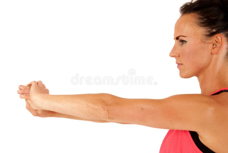Side View of Attractive Woman Stretching Arms Out Stock Photo - Image ...