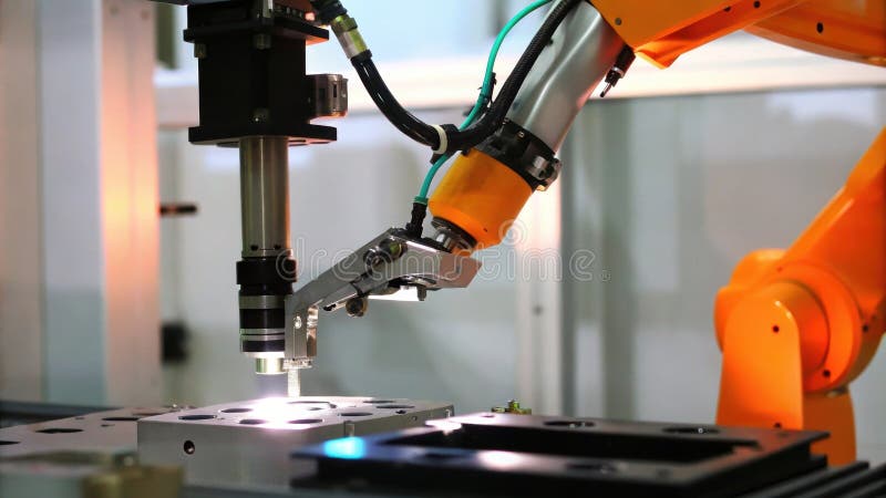 A Side View of an Autonomous Robot Carefully Inspecting a Part for ...